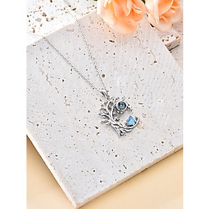 Dorunmo Personalized Photo Picture Projection Necklace Tree of Life Necklace Aquamarine March Birthstone Necklace for Women 925 Sterling Silver Mothers Day Birthday Romantic Jewelry Gifts Women Wife Mom Girlfriend Anniversary