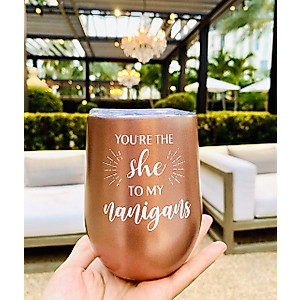 Bestie Gifts for Women - 12oz Best Friend Wine Glass Tumbler Cup - Funny Gift for BFF, Unique Friendship Presents for her, Rose Gold travel coffee mug