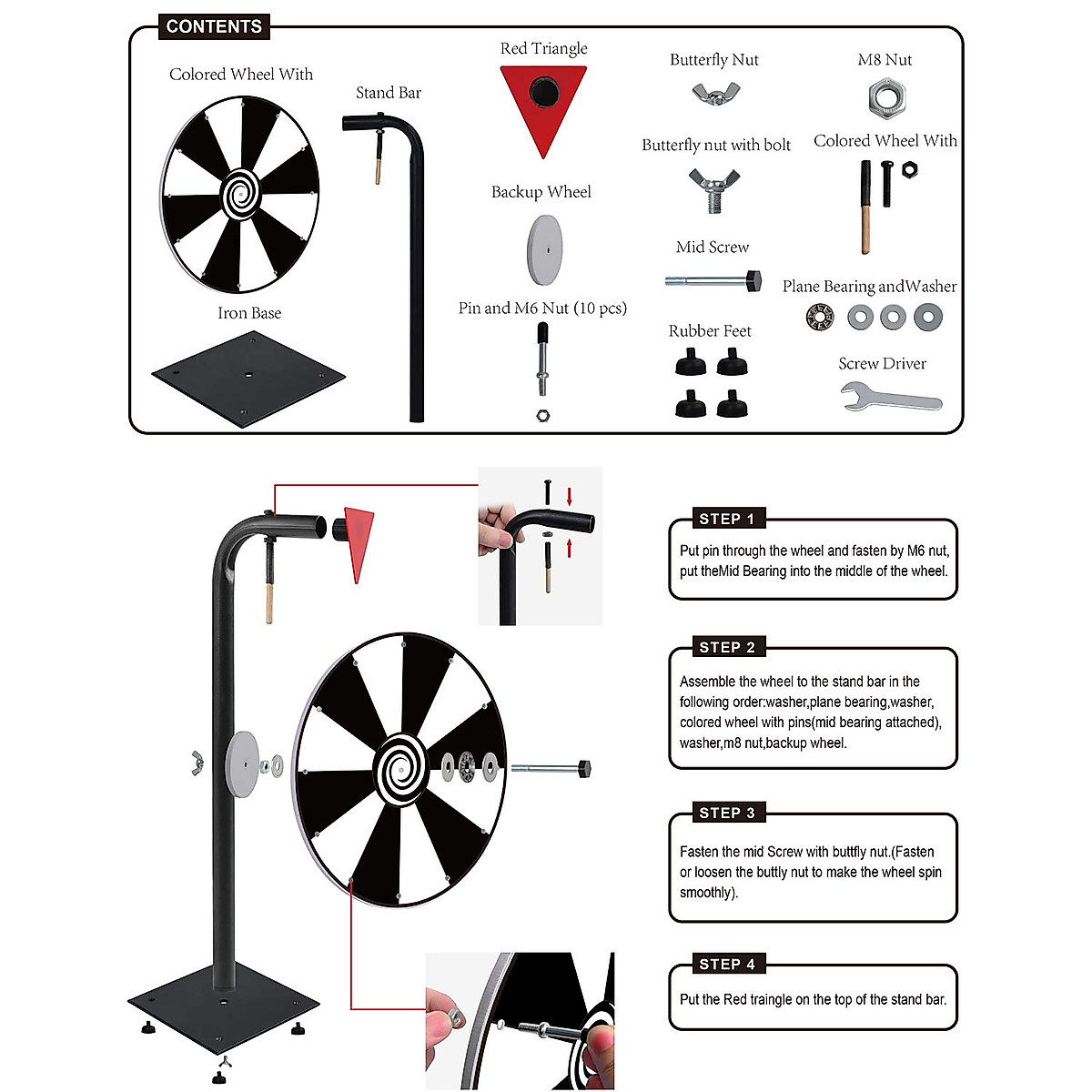 Spinning Wheel for Prizes, 10 Slots Black Prize Wheel with Eraser, 12 Inch Spin Wheel with Stand, Roulette Wheel for Tabletop - Wheel of Fortune Wheel Spinner for Carnival, Game Casino and Trade Show
