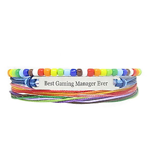Miiras Handmade Bracelet for LGBT - Best Gaming Manager Ever - Rainbow - Made of Braided Rope and Stainless Steel - Gift for Gaming Manager