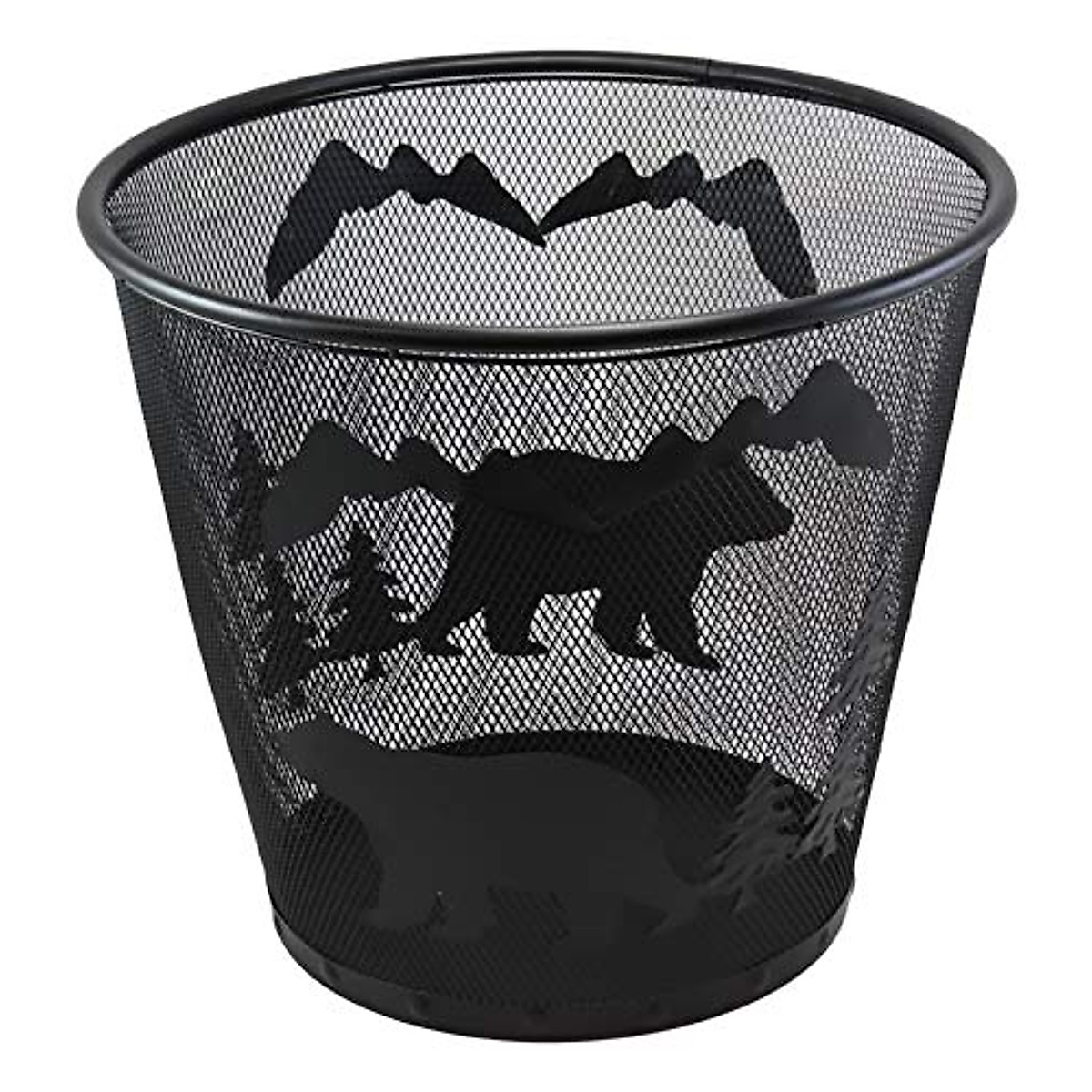 Ebros Wildlife Rustic Black Bears Roaming Pine Trees Forest by The Mountains Metal Wire Waste Basket Bin 14" Diameter Bear Home and Bathroom Accent Western Country Cabin Lodge Decorative Trash Can