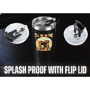 Onebttl Funny Drummer Gifts For Men, Women, Music Lover Gifts for Drummers, 20 oz/590 ml Stainless Steel Insulated Tumbler with Straw, Lid, I'll Be in the Basement