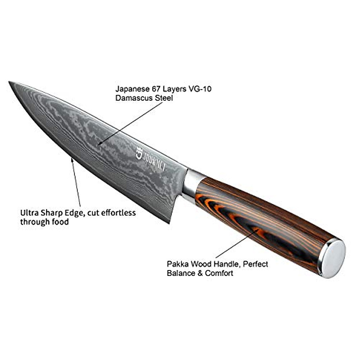 Jourmet 3PC Damascus Knife Set with Japanese VG10 Super Steel Core, Professional 67-layer Handmade PAKKA Wood Handle with S/S 430 Bolster