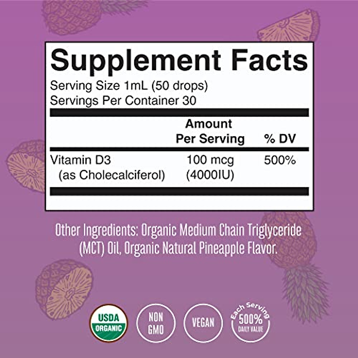 Vitamin D USDA Organic | Vitamin D3 Liquid | Sugar Free | Liquid Vitamin D Drops Immune Support for Adults & Kids | VIT D3 | Vegan | Gluten Free | Non-GMO | 30 Servings