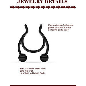 Prjndjw Fake Septum Nose Hoop Rings Stainless Steel Faux Lip Ear Nose Septum Ring Non Piercing Clip On Nose Hoop Rings Body Piercing Jewelry 25PCS Women Man Black