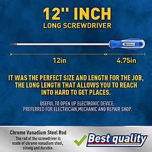 Amartisan 6-Piece Extra Long Torx Screwdrivers Set, length 12''(300mm) T10 - T30, Long Long star Screwdrivers Set