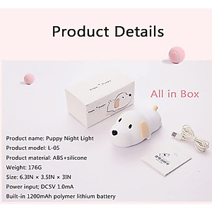 HAPPYBAG Kids Night Light,Cute Soft Silicone Dog Lamp Dimmable Nursery Portable Puppy Kawaii Lamps,Bedside Lamp for Baby and Toddler,Boy Girls