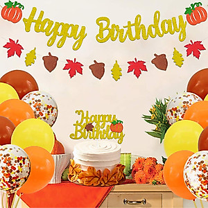 Little Pumpkin Thanksgiving Birthday Decorations Party Pack - Fall Little Pumpkin Autumn-themed Happy Birthday Baby Shower Party Supplies -Includes Cake Topper Banners and Balloons