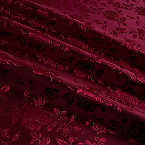Rose Satin Jaquard Burgundy, Fabric by the Yard
