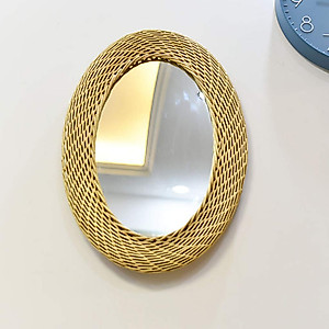 Kingjinglo Rattan Hanging Wall Mirror Innovative Art Decor Oval Dressing Makeup Mirrors