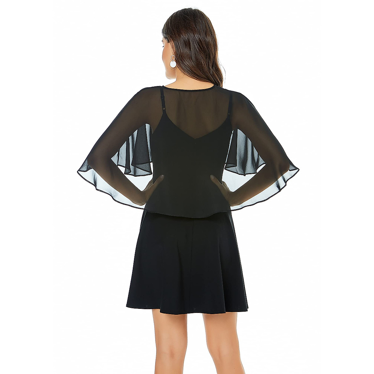 Womens Shawls and Wraps for Evening Dress Chiffon Shawl Cape Wedding Guest Bridesmaid Capelets Scarves(Chiffon Black)