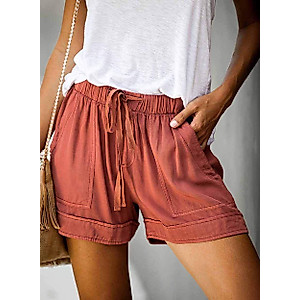Wielsscca Womens Drawstring Shorts Summer Elastic Waist Casual Lightweight with Pockets Orange XL