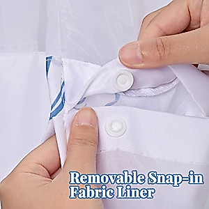 Ikfashoni Nautical Coastal No Hook Shower Curtain with Snap in Liner, Seashell Beach Shower Curtain with Liner, Hotel Shower Curtain, Ocean Themed Shower Curtains for Bathroom Decor, 72" x 72"