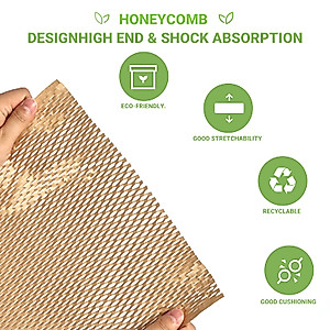 WOJEE Honeycomb Packing Paper Eco-Friendly Bubble Cushioning Wrap Roll with 12 Fragile Sticker Labels, Recyclable Kraft Packing Paper for Moving, Shipping Suppliers (12 Inch x132 Feet, Brown)