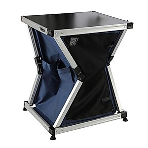 VEVOR Camping Kitchen Table Storage, Outdoor Pop-up Aluminum Portable Folding Cook Station with 3-Tier Organizer, Side Pocket & Carrying Bag, Quick Set-up for BBQ Party Backyard RV Traveling, Blue