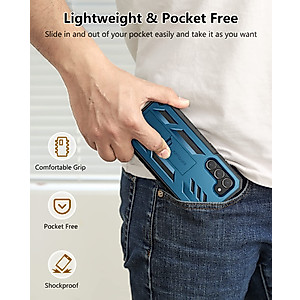 FNTCASE for Samsung-Galaxy S23+Plus Case: Dual Layer Protective Textured Cover & Rugged TPU Shell with Kickstand | Military Grade Drop Protection | Heavy Duty Cell Phone Protector(Blue)