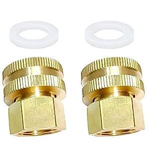 YOUHO Solid brass Garden Hose Fittings Connectors Adapter Heavy Duty Brass Repair Female to Female Double Female dual water hose connector(3/4" GHT Female to 1/2" NPT Female) 2 Pcs