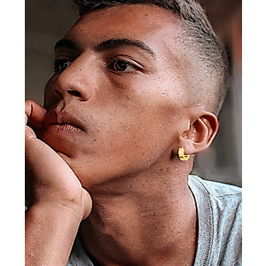 Ofeiyaa 4 Pairs Stainless Steel Dangle Hinged Hoop Earrings Huggie Earrings Piercing CZ Stud for Men Women Silver