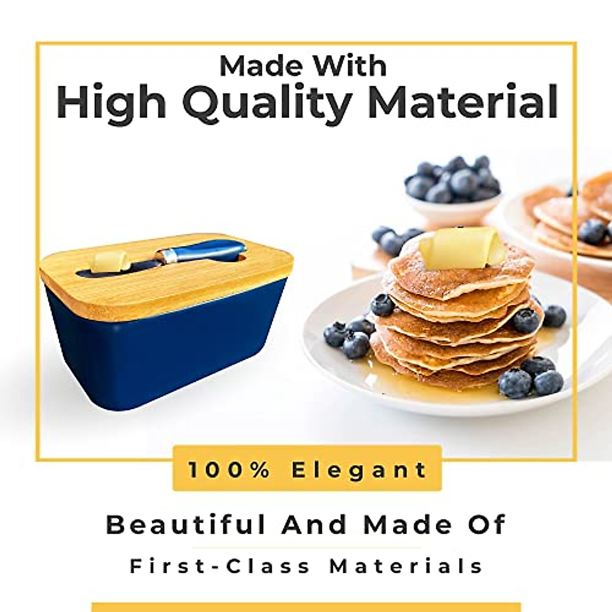 Xabono Butter Dish With Lid Blue Large Butter Dish Preserve the Freshness - Butter Storage Bamboo Lid Butter Dish with Knife - Bamboo Butter Dish Attractive Ceramic Butter dish with lid and Knife