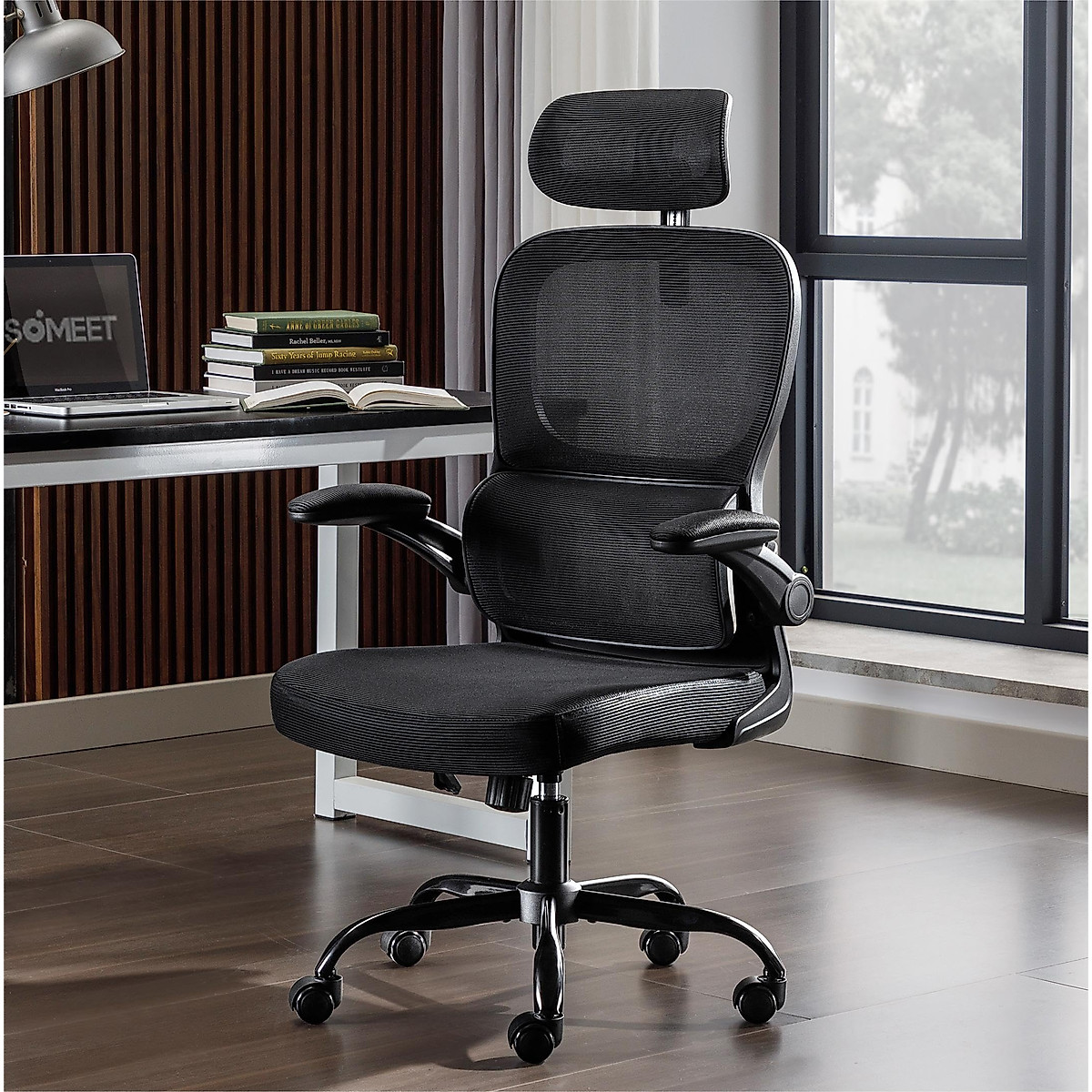 SOMEET Ergonomic Mesh Office Chair Big and Tall, Oversized Adjustable Headrest and 3D Armrests Executive High Back Desk Chair, Multifunctional Swivel Computer Task Chair with Lumbar Support, Black
