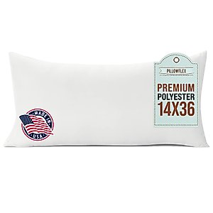 Pillowflex Premium Polyester Throw Pillow Insert - 14x36 - Ultra Soft Large Rectangle Throw Pillow, Couch Sham, Lumbar, Back, Sofa - Machine Washable - Decorative Accent Form - 1 Soft Pillow