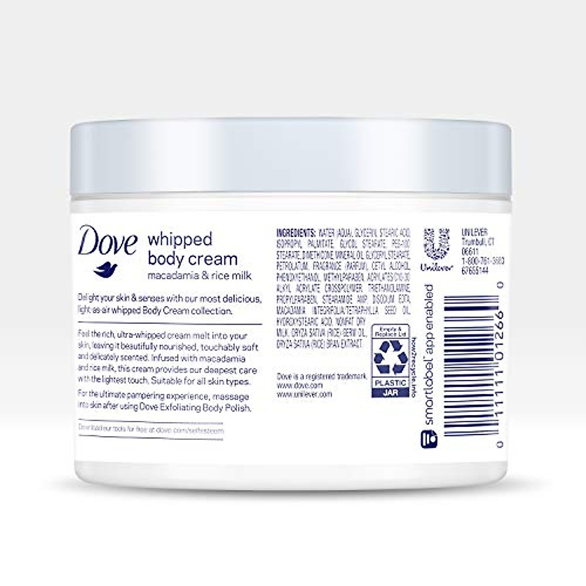 Dove Whipped Body Cream Dry Skin Moisturizer Macadamia and Rice Milk Nourishes Skin Deeply, 10 Ounce (Pack of 3)