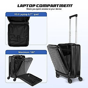 ioiohahaun 20 Inch Carry On Luggage with Pocket Compartment - PC Hard Suitcase with USB Port - 22x14x9 Travel Luggage Airline Approved - Black