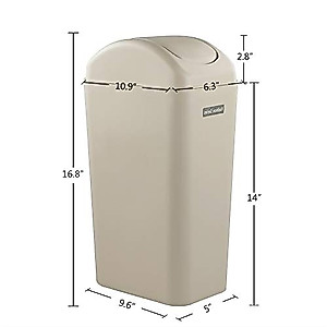 Obstnny Slim Plastic Trash Can for Narrow Spaces at Home or Office, Khaki.