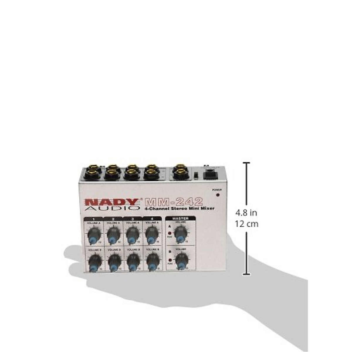 Nady MM-242 4 Stereo / 8 Mono Channel Mini Mixer with mono/stereo mode, ¼” Inputs and outputs – battery powered, or use optional AC adapter