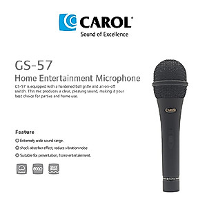 CAROL GS-57 Cardioid Dynamic Vocal Microphone w/ 14.8ft XLR to 1/4"(6.35mm) Cable, for Presentation & Home Studio, Stage, Shock Absorber Effects, Compatible with Amplifier