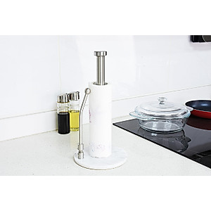 Skyway Goods - Stainless Steel Paper Towel Holder, Paper Towel Stand with Weighted Anti-Slip Base, Sleek Kitchen Countertop Paper Towel Holder, Space-Saving Paper Towel Holder, Light Marble Base