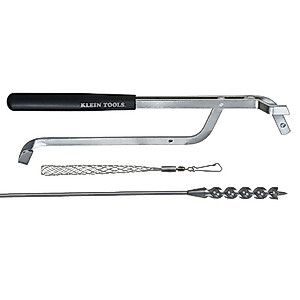 Klein Tools 53721 Flex Bit Kit with 9/16-Inch x 54-Inch Flex Bit Auger, Placement Tool and Wire Pulling Grip for Pulling Wire Behind Walls