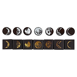 Dizdkizd 7 Pieces Phases of The Moon Wooden Rubber Stamps, Decorative Mounted Rubber Stamp Set for DIY Craft, Letters Diary and Scrapbooking
