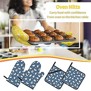 Feartdiy Oven Mitts and Pot Holders Sets of 4,Sheep Yoga Heat Resistant Kitchen Cooking Oven Gloves and Potholders for BBQ Baking Grillin, Black, One Size