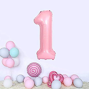 JANOU Number 1 Pink Balloon 40 Inch Big Helium Foil Balloons 1st Birthday Baby Shower Wedding Party Decoration