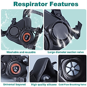 Gas Masks Survival Nuclear and Chemical, Reusable Respirator Mask with Safety Goggles and 4 Pcs 2097 Activated carbon filter cottons for Organic Vapors, Formaldehyde, Painting, Dust ,Chemical, Fume