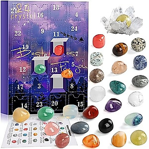 JELMOK Advent Calendar 2024, 24 Days Natural Healing Crystal Gemstones Minerals & Fossils Advent Calendar Crystals Christmas Calendar Enthusiasts Rocks Collection for Xmas Girls Boys Kids Men Women (Purple)