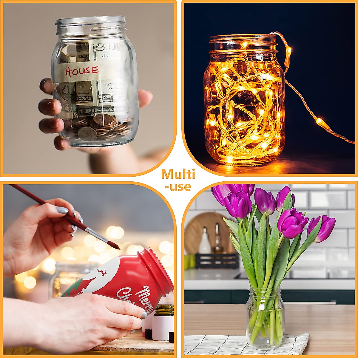 32 oz Wide Mouth Mason Jars with Metal Lids & Plastic Lids, Quart Size Clear Glass Jars for Preserving, Meal Prep, Salad, Canning, Fermenting, Favors, Home Decor, DIY - 4 Pack1