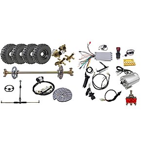 YC Yier 29" Go Kart Rear Axle Kit +Front End Steering Shaft Assembly+ Brake + 4.10-6" Wheels Tires +48V 1800W Brushless Electric Motor Kit for Go Kart ATV Quad Buggy Drift Trike 4 Wheeler