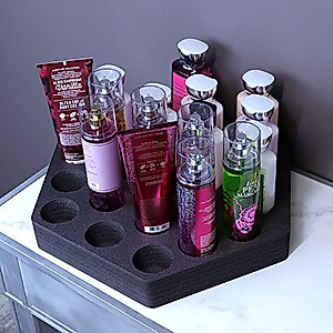Polar Whale Lotion and Body Spray Stand Organizer Hexagon Shaped Tray Washable Waterproof Insert for Home Bathroom Bedroom Office 15.75 x 13.75 x 2 Inches 21 Slots Black
