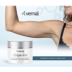 Vernal Crepe-less crepey skin firming cream to reduce crepey arms, neck & hands. Organic tightening cream to reduce thin wrinkled skin on arms, neck and body. Made in USA (4 Oz)