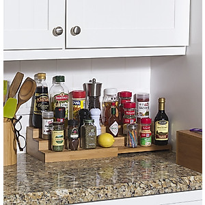 Lipper International 8807 Bamboo Wood Expandable 3-Tier Step Shelf Kitchen Organizer, 12" x 7-7/8" x 4-1/4"