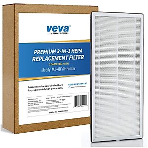 Veva HEPA Filter Replacements Compatible with Medify MA-40 Home Air Purifier - Captures 99.97% of Particles, 3-in-1 Replacement Filters, Honeycomb Carbon, Charcoal Activated Cleaner