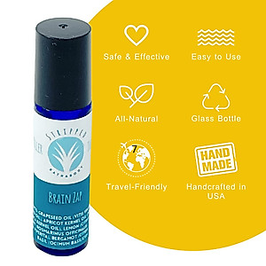 2PK BRAIN ZAP Aromatherapy Roll On (12ml) – Energy, Focus, Mental Clarity, Inspiration – Mood Lifting Citrus, Mint, Herbal Fragrance – Natural Study Aid – Great Stocking Stuffer (Two Bottles)