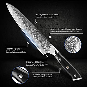 SENKEN 6-Piece Damascus Steel Kitchen Knife Set - Shogun Collection - 67-Layer Japanese VG10 Steel - Chef's Knife, Cleaver Knife, & More, Extremely Sharp Blades for Effortless Cutting, Luxury Gift Box