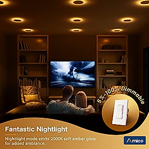 Amico 16 Pack 4 Inch 5CCT LED Recessed Ceiling Light with Night Light, 2700K/3000K/3500K/4000K/5000K Selectable Ultra-Thin Recessed Lighting, 10W=90W, 700LM, Dimmable Canless Wafer Downlight - ETL&FCC