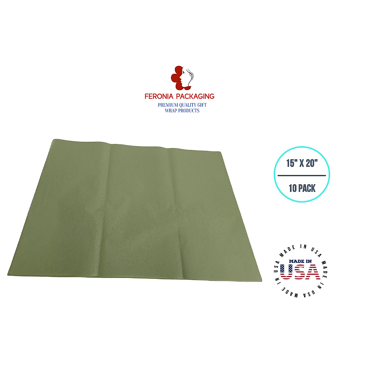 Feronia packaging Sage Tissue Paper Squares, Bulk 10 Sheets, Premium Gift Wrap and Art Supplies for Birthdays, Holidays, or Presents, Large 15 Inch x 20 Inch Made in USA