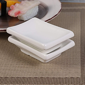 Cabilock 4pcs Sauce Dishes Ceramic Seasoning Dipping Bowl Rectangular Porcelain Saucer Appetizer Plate for Condiment Kitchen BBQ
