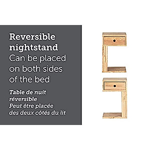 South Shore Furniture Sweedi Solid 1-Drawer Nightstand, Natural Wood, 15.75 in x 12.5 in x 19.75 in