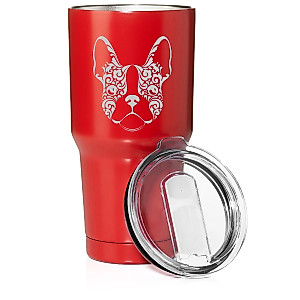 Smooth Body Tumbler Stainless Steel Vacuum Insulated Travel Mug Cup Gift French Bulldog Floral (Red, 30 oz)